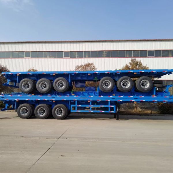 Quality 12 Tire Strength Tri Axle Container Flat Bed Tractor Trailer With Jost E100 Landing Gear for sale