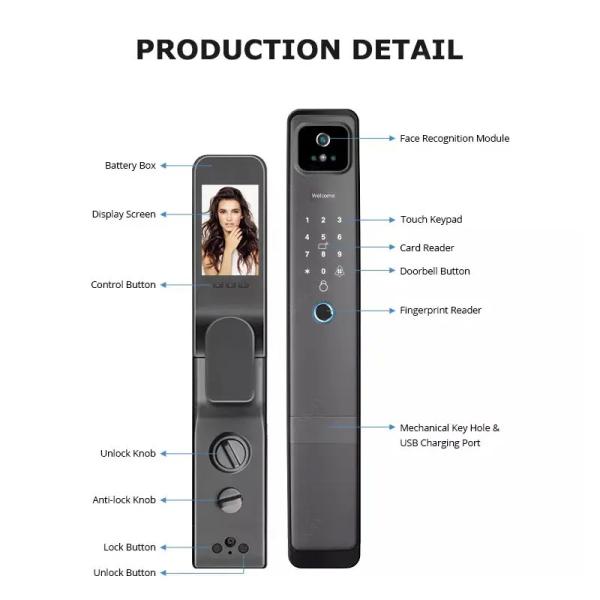 Quality Peephole Camera Smart Face Recognition Door Lock Tuya Password Fingerprint Card for sale