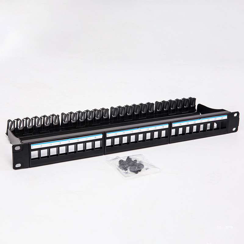 Quality Black UTP 1U Keystone Patch Panel 24 Port CAT6 Blank RJ45 Jacks for sale