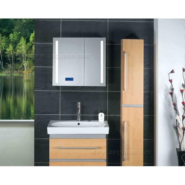 Quality Digital Clock Wall Mirror Cabinet Aluminum Bathroom LED Mirror Cabinet Rectangle for sale