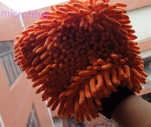 Quality yellow  blue  colorful  16 * 21cm  hair  height  3cm  microfiber  big chenille  car  cleaning glove for sale