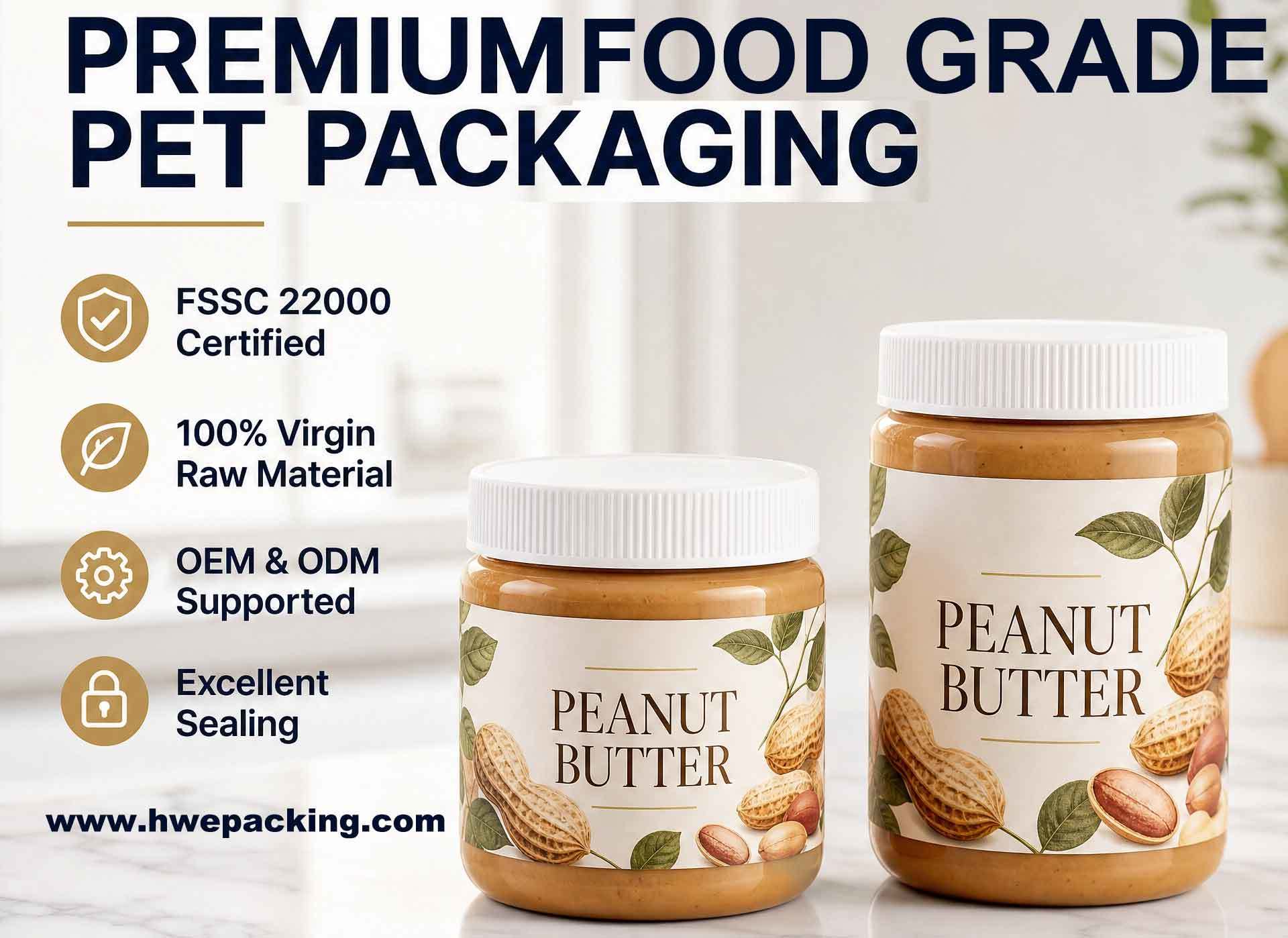 Quality Premium Pickle Nuts Peanut Butter Plastic Packaging Jar With Lid Food Grade for sale