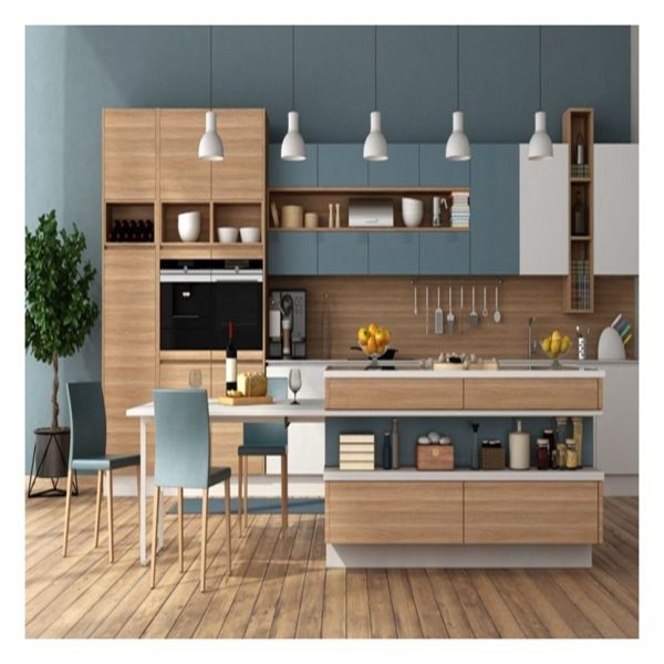 Quality Stylish CLASSIC Style Blue Lacquered Solid Wood Kitchen Cabinets with Drawer for sale