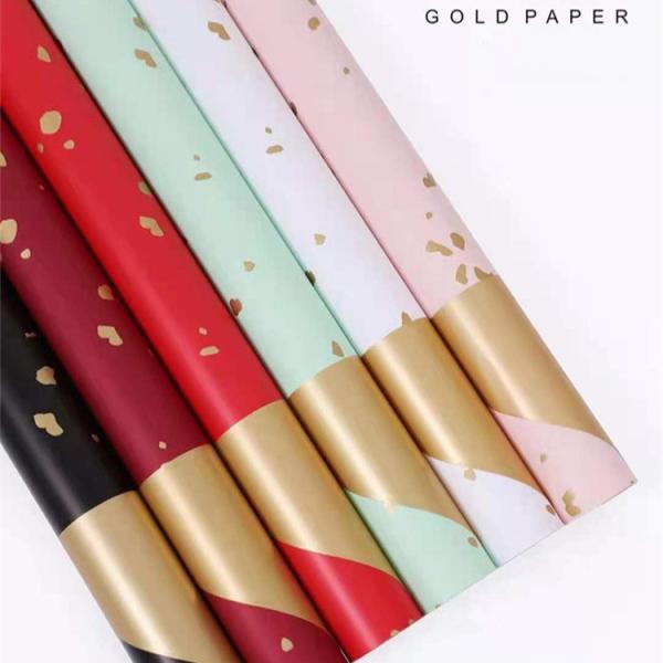Quality Gold Printed Florist Wrapping Paper 58x58cm Metallic Style for sale