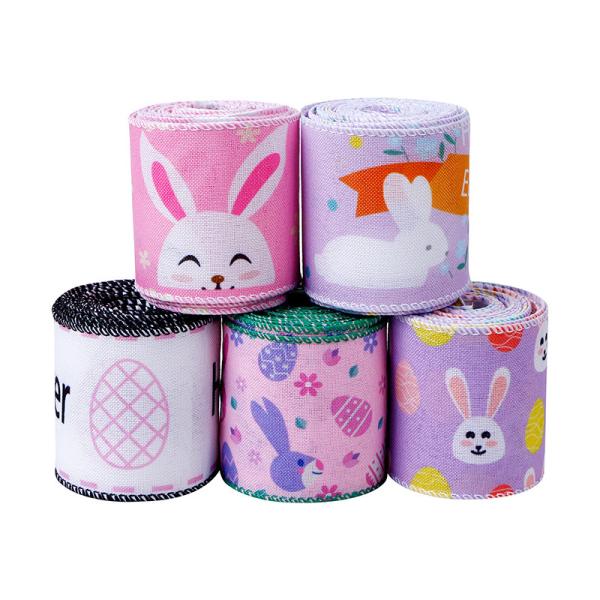 Quality Colorful 2.5 inch Easter Wired Ribbon Happy Holiday Decor with 2-1/2