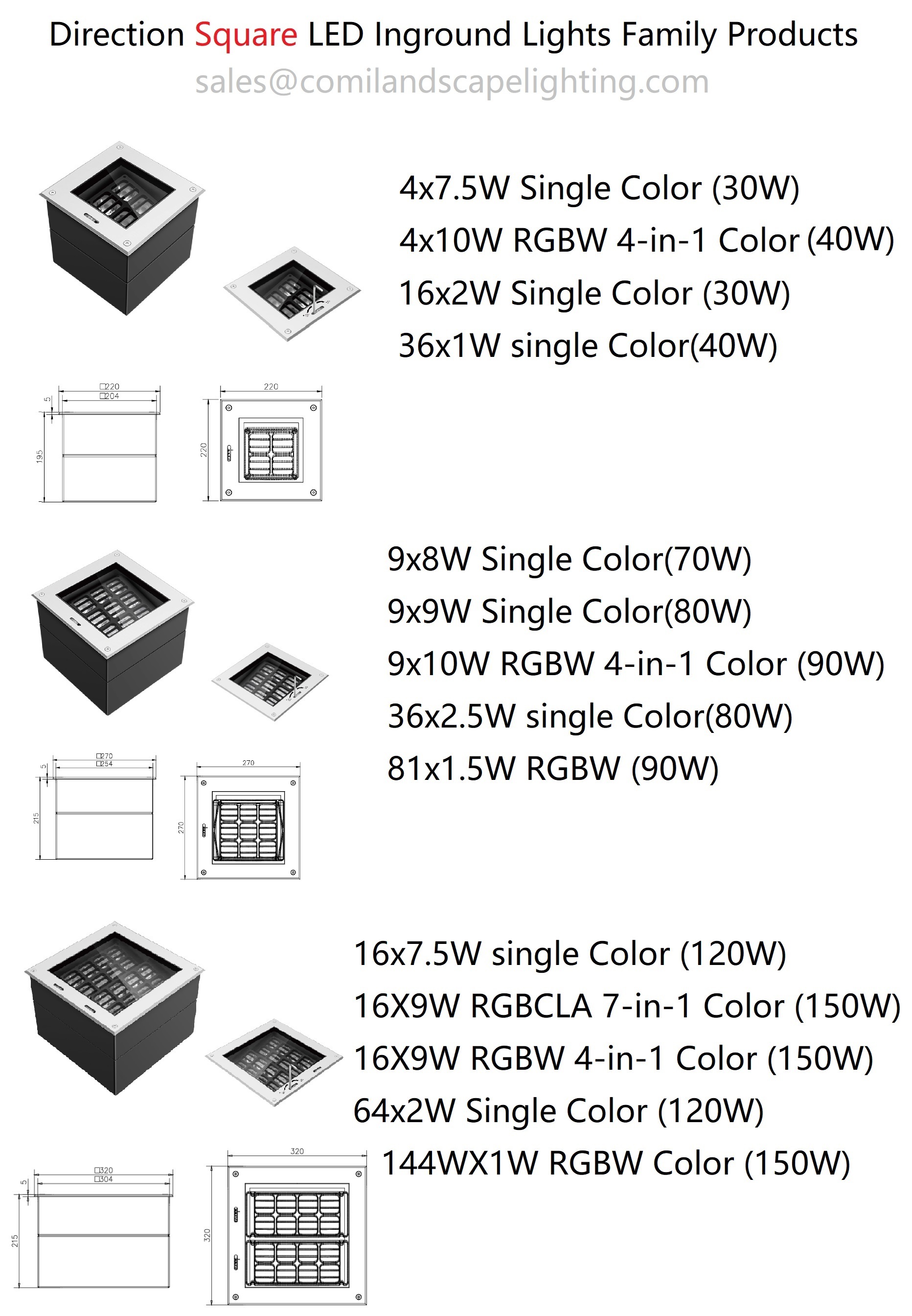Directional LED square inground light family series products high temperature resistant