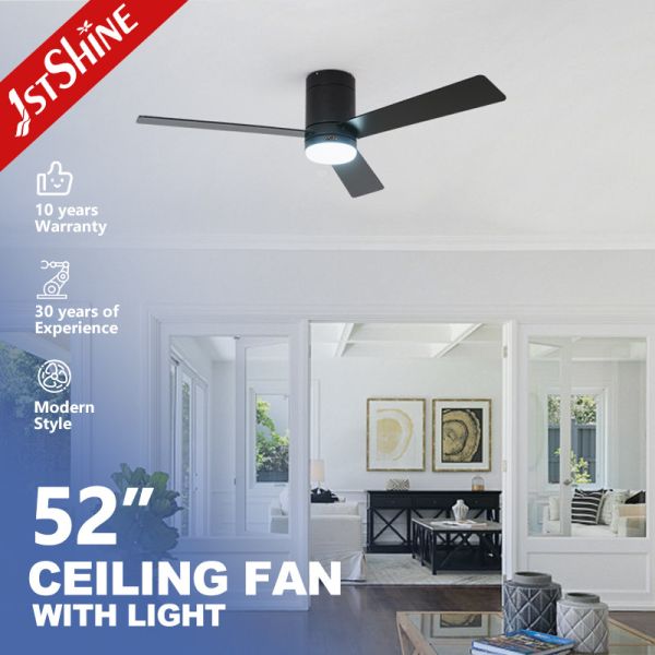 Quality 3 Color LED Light 52 Inch Flush Mount Ceiling Fan With Silent DC Motor and Modern Style for sale