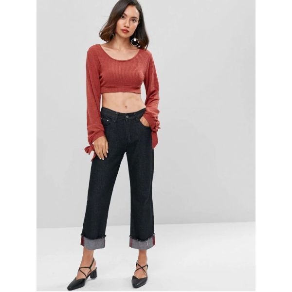 Quality Open Back Knotted Cut Out Long Sleeve Knit Top Women for sale