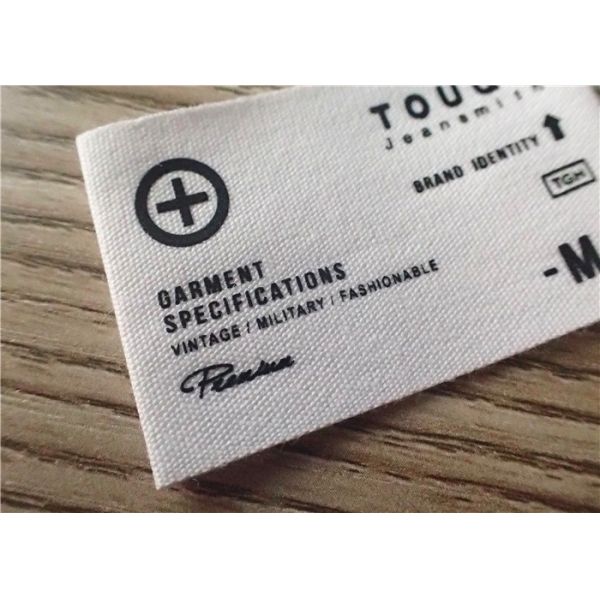 Quality Cotton Woven Clothing Labels With White Background And Printing Graphic Logo for sale