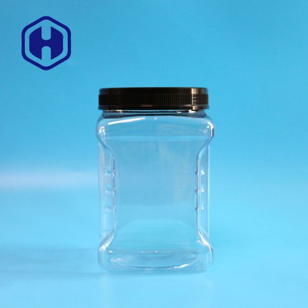 Quality 64oz Canning Square Wide Mouth Plastic Jars PET Grip Container for sale