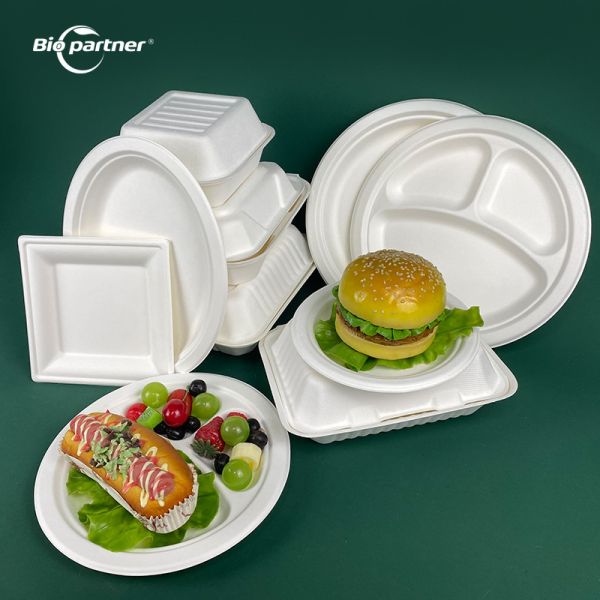 Quality Biodegradable Burger Lunch Box 3 Compartment Takeaway Bagasse Pulp Food for sale