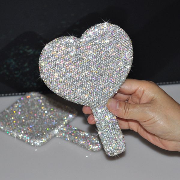 Quality Rhinestone Heart Travel Portable Vanity Mirror Makeup Light Up For Makeup for sale