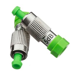 Quality 5dB FC Fixed Fiber Optic Attenuator SM APC Green Cap Male To Female Metal for sale
