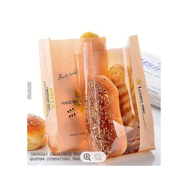 Quality Brown Kraft Paper Bakeryplastic Bread Bags With Window Packaging Eco Friendly for sale