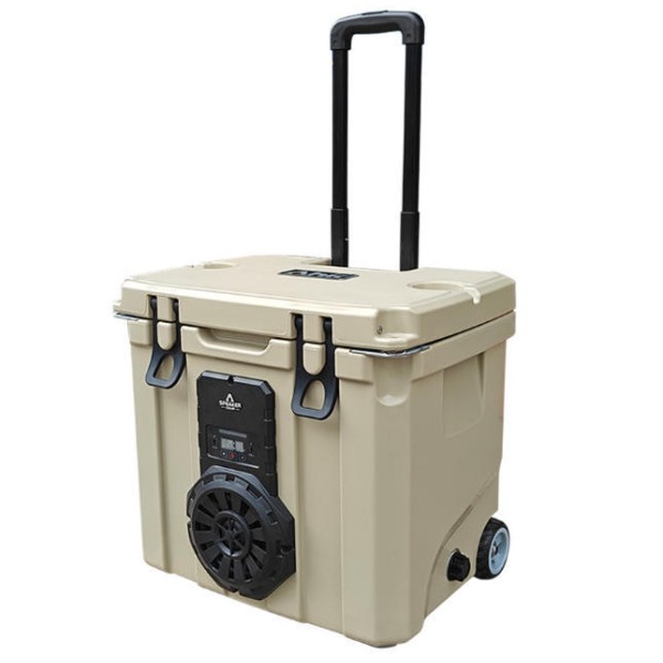 Quality 37QT Portable Insulated Cooler With Speaker Waterproof PE Material Rotomolded Wine Food Fishing Cans For Camping Logo for sale