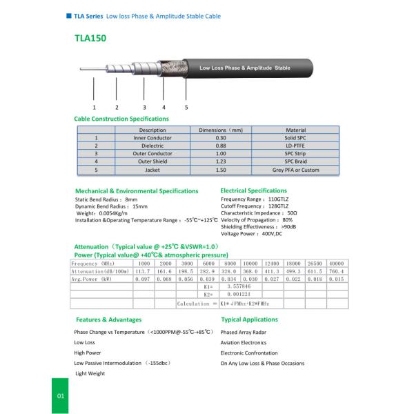 Quality TLA Series Low loss phase &AmPlitude Stable cable for sale