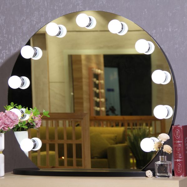Quality Desktop Makeup Mirror With Lights Custom Hollywood Style Round Led Bathroom for sale