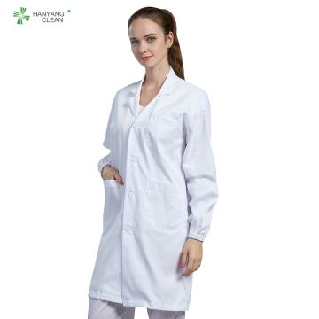 Quality 100% Polyster ESD Anti Static Clean Room Lab Coats White Color With Pocket Pen for sale