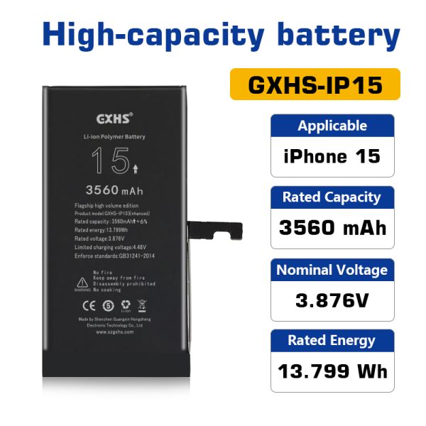 Quality High-capacity 3560mAh For iPhone 15 battery with 500 recharge cycles and OEM/ODM customization from the manufacturer for sale