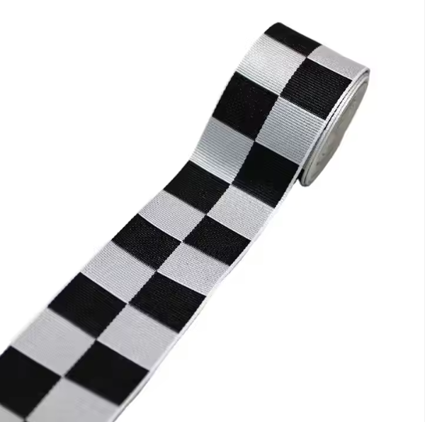 Quality Polyester Jacquard Ribbon Bag Strap Factory Customizable 3.8cm Two-Color Black White Plaid Herringbone for Garment Accessories for sale