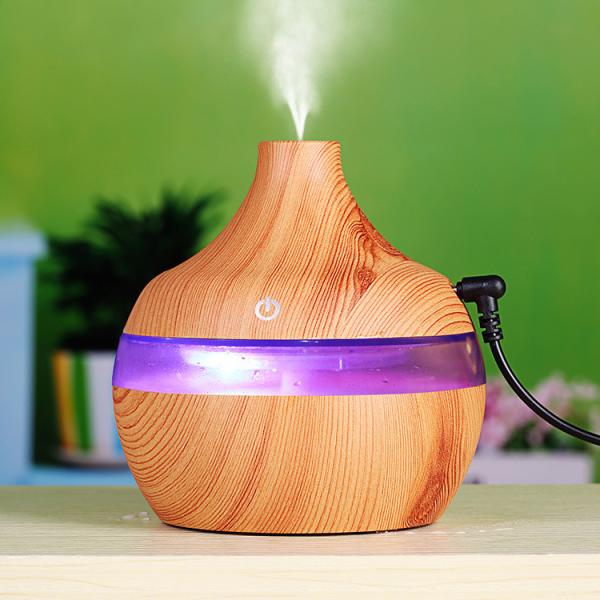 Quality Small Size 300ml Wood Grain Cool Mist Room Humidifier with Color Change LED for sale