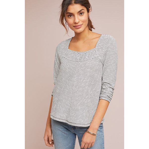 Quality Women Square Neck Long Sleeve Slim Blouse with Striped for sale