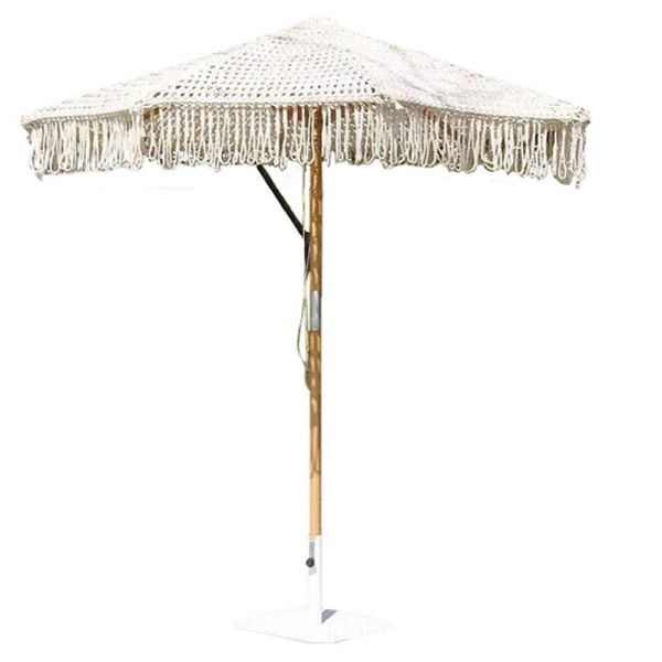 Quality Outdoor Patio Macrame Parasols 2023 Beach Wood Umbrella 2.5mm Wooden Pole for General for sale