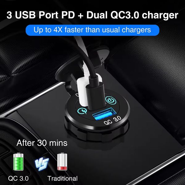Quality 72W 12 Volt 2 Pin Waterproof Plug And Socket USB Car Charger Adapter for sale