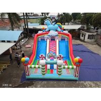 Quality Rainbow Horse Two Parallel Channels Inflatable Slides With Candy Shaped Pillars for sale