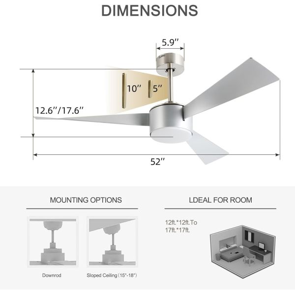 Quality 52 Inch Fashionable Silver Ceiling Fan Lighting With Remote Control for sale