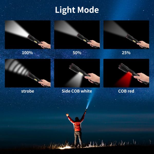 Quality 16000 Lumen Rechargeable Waterproof LED Flashlight for Camping Hiking and for sale