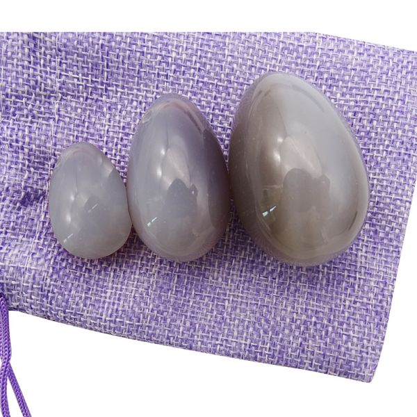 Quality Polished Folk Art Grey Agate Stone Eggs Yoni Egg Set for Women Kegel Style Polished for sale