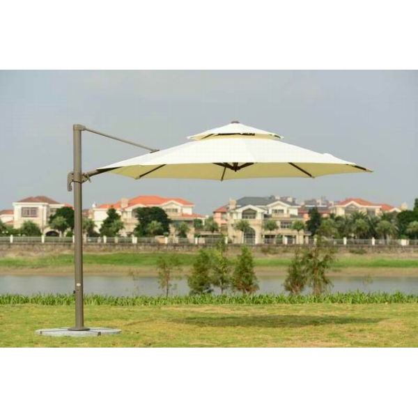 Quality 250g Polyester Beach Sunshade Umbrella 3.5M Cantilever Parasol Heavy Granite Base for sale