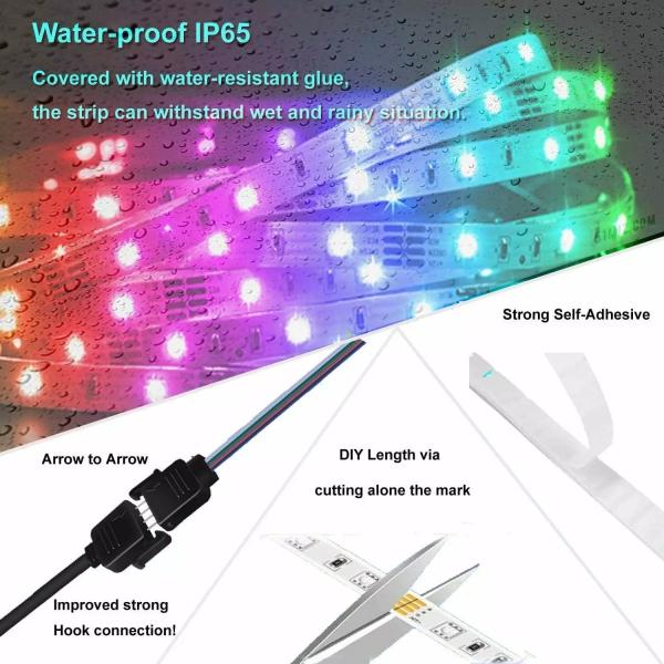 Quality 5m 10m 15m Indoor and Outdoor Bluetooth/Wifi Remote Control Smart Strip Lights for sale