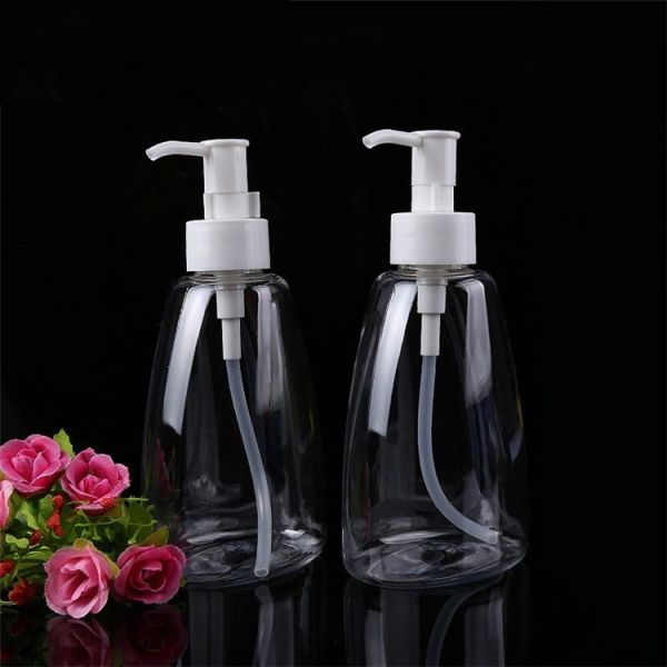 Quality 300ml cosmetic plastic transparent liquid soap pet bottle with lotion pump for sale