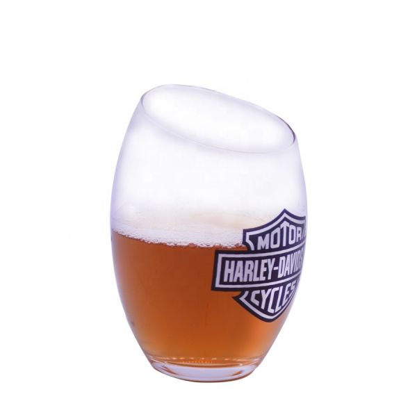 Quality Angled Top 10oz Handmade Whiskey Glass With Color Logo Print for sale