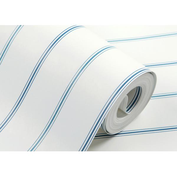 Quality White And Blue Living Room Striped Wallpaper Strippable , Mediterranean Style for sale