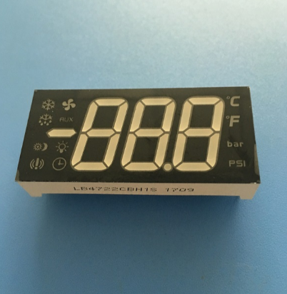 Triple digit 7 segment LED display front view showing bright blue illumination