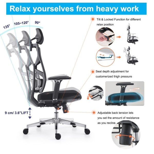 Quality Solid Back High Back Computer Desk Chair with Adaptive Backrest and Y Mail for sale