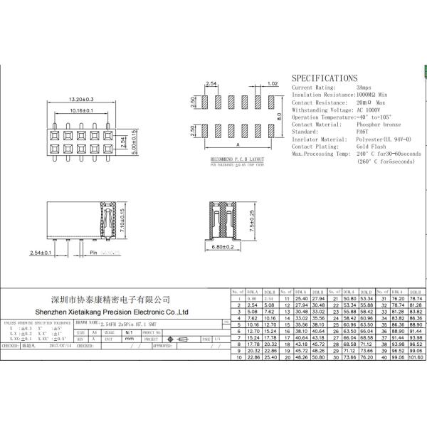 Quality 90 Degree Female Box Header Connector 2.54mm Double Row SMT Surface Mount Pin for sale