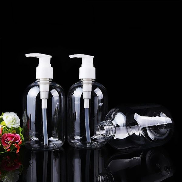 Quality 250ml plastic PET shampoo empty bottle with pump with pump dispenser for sale