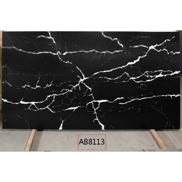 Quality Black 15MM Calacatta Quartz Stone Lightning Patterned Quartz Slab for sale