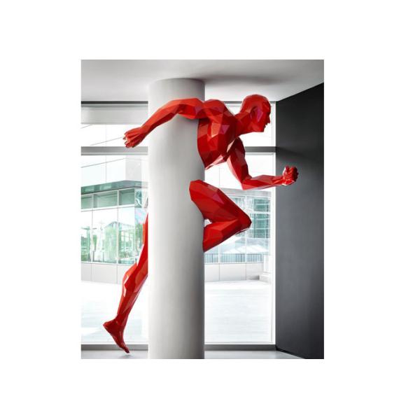 Quality Large Painted Modern Art Geometric Running Man Fiberglass Sculpture Wall for sale
