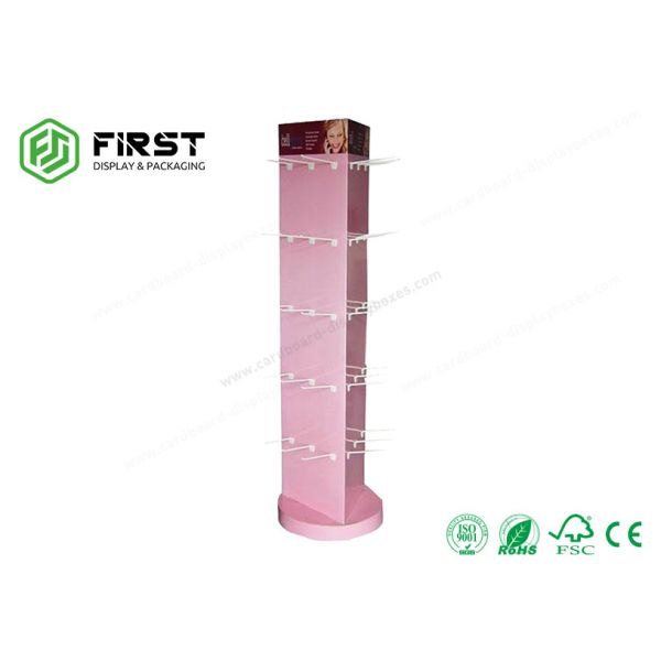Quality Full Color Printing POS Flat Packing Cardboard Floor Display Stand With Hooks for sale