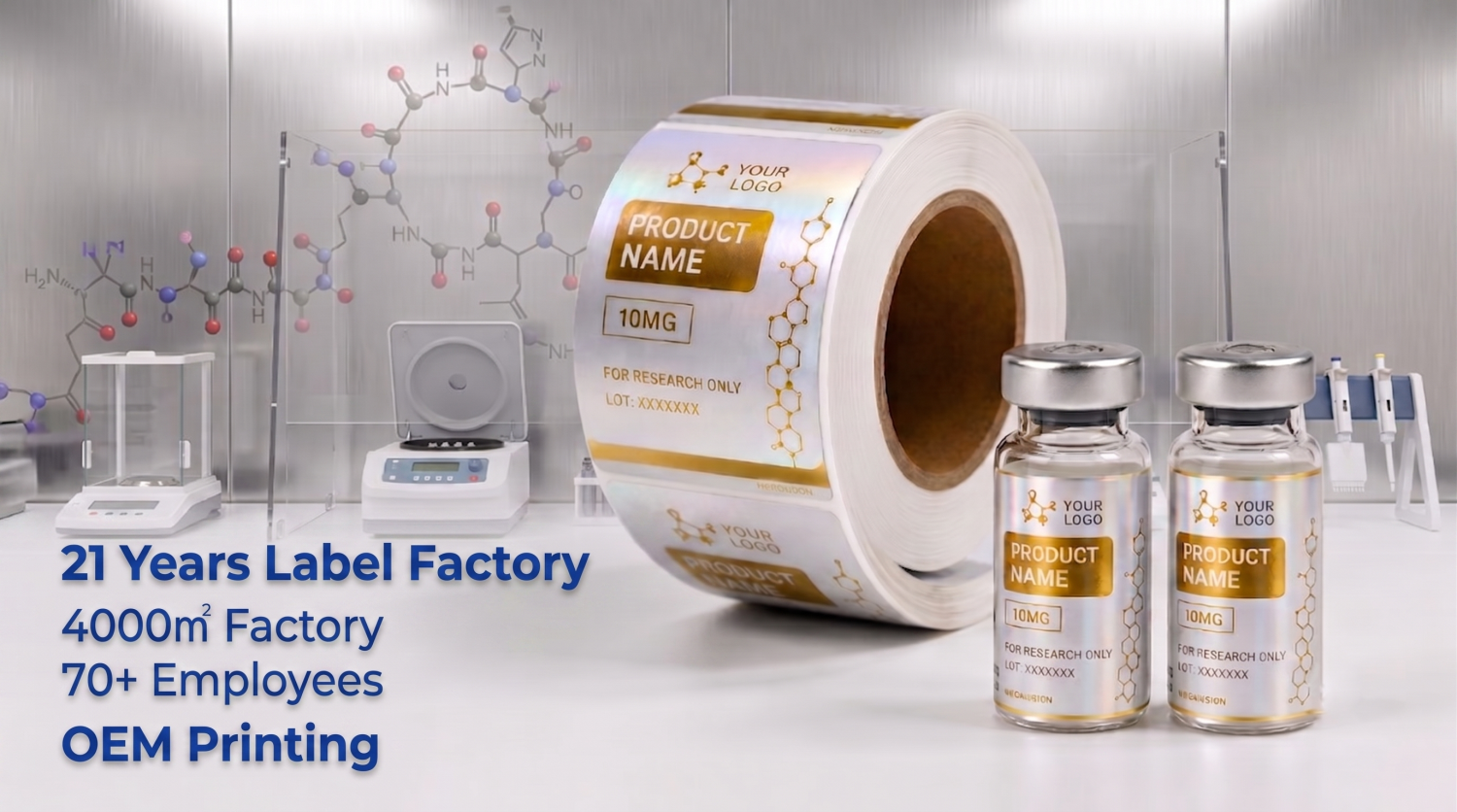Quality Factory Price Low MOQ Custom Peptide Vial Labels 3ml 5ml 7ml 10ml Holographic for sale