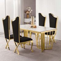 Quality Customized Onyx Marble Dining Table Marble Stone Steel Frame Office Chair for sale