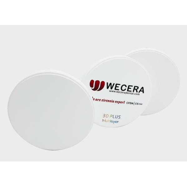 Quality 3D Plus Multilayer Zirconia CAD CAM Dental Milling Material 43% - 57% Translucency for sale