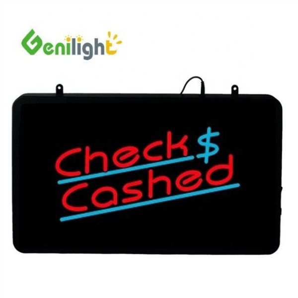 Quality Genilight 22*13inch Super Brightness LED Check Cashed Letter Neon Open Sign for for sale