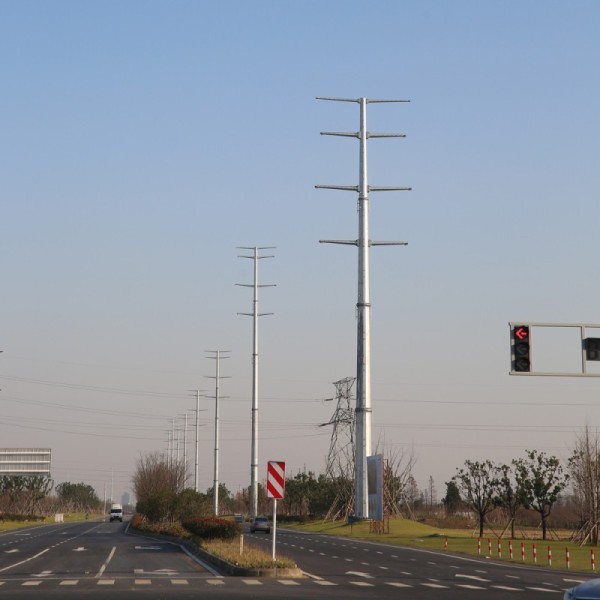 Quality hot dip galvanized 35ft galvanized electric steel pole steel transmission poles for sale