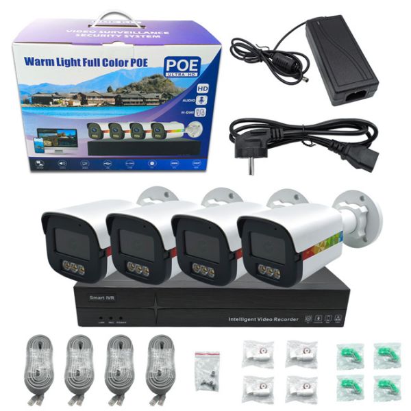 Quality 4CH 8CH 4K 2MP Warm Light Full Color Night Vision Network CCTV System POE NVR for sale